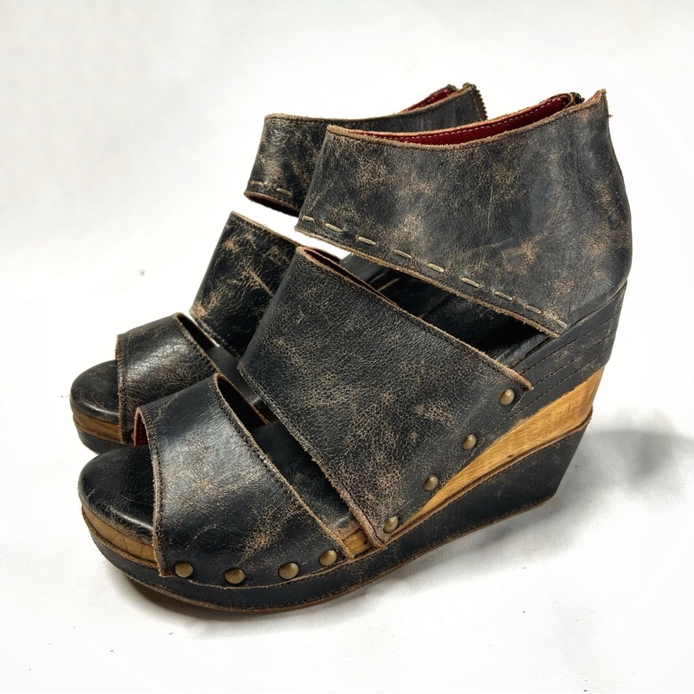 Bed St Rustic Jessie Leather Wooden Wedge Platform Sa… - Gem